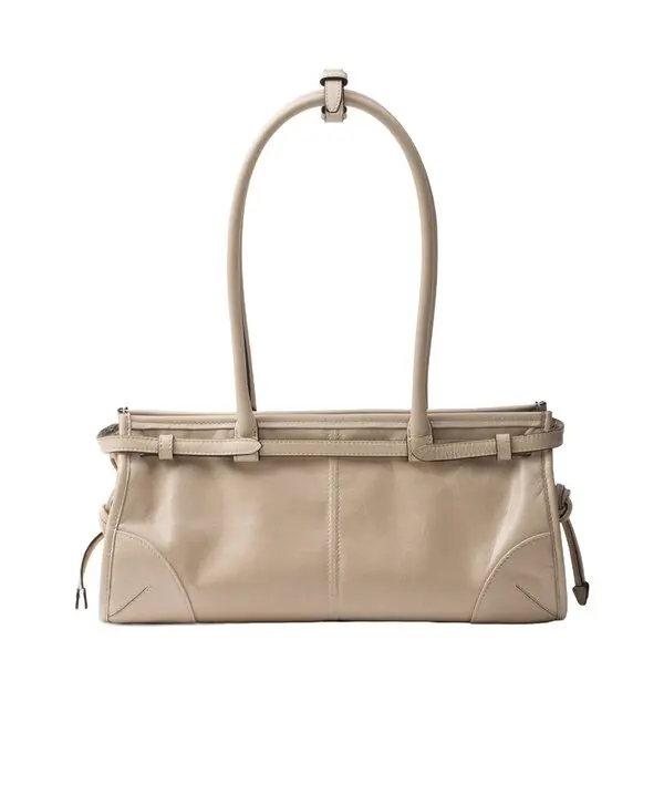 Prada Medium Tote Bag With Logo Plaque And Belted Detail