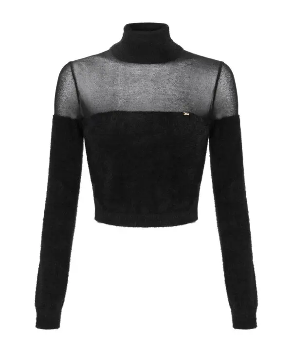 Elisabetta Franchi Sheer Turtle Neck Cropped Sweater