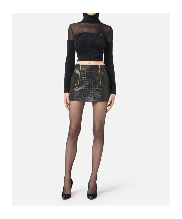 Elisabetta Franchi Sheer Turtle Neck Cropped Sweater