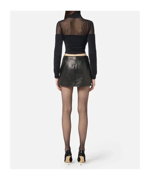 Elisabetta Franchi Sheer Turtle Neck Cropped Sweater