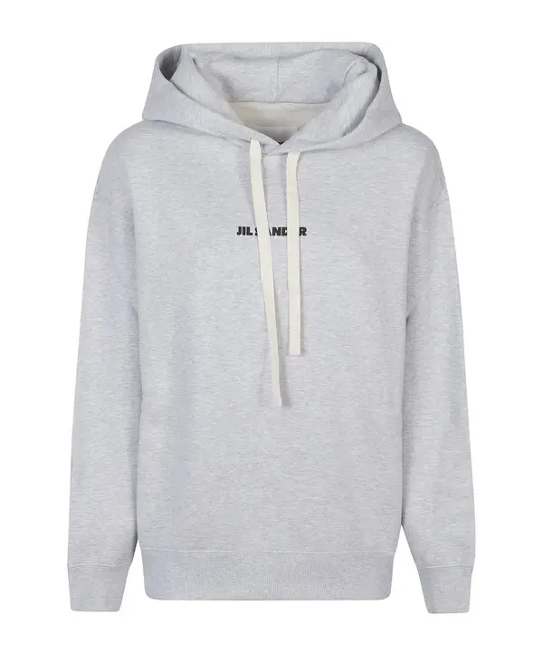 JIL SANDER Logo Printed Drawstring Hoodie - White