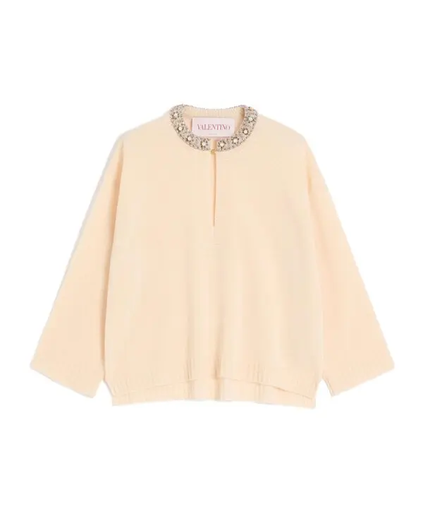 Valentino Garavani Embellished Long-sleeved Jumper - Birch