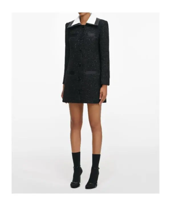 SELF-PORTRAIT Bouclé Mini Dress With Button Closure And Removable Shoulder Pads