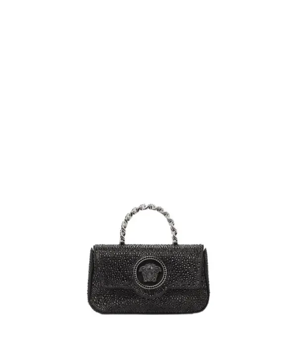 Versace La Medusa Embellished Chain-linked Mini Shoulder Bag - Black