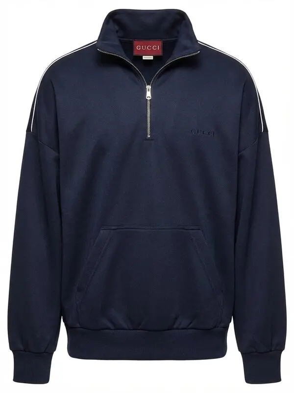Gucci Technical Jersey Sweatshirt With Embossed Logo - Navy Blue