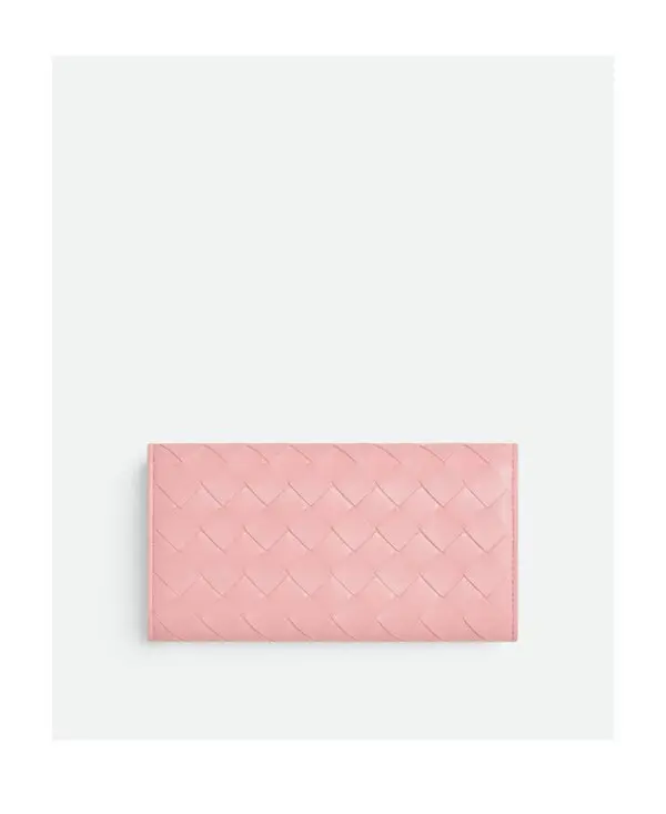 Bottega Veneta Intrecciato Large Flap Wallet - Pink