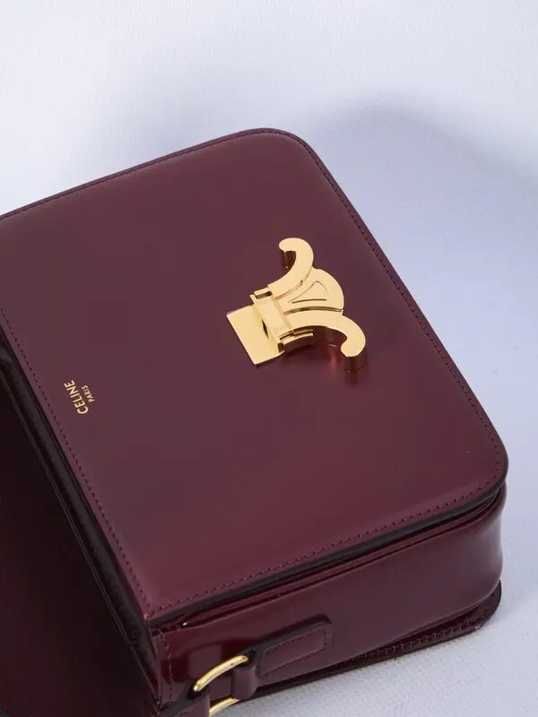 Celine Teen Triomphe Bag In Shiny Calfskin - Bordeaux