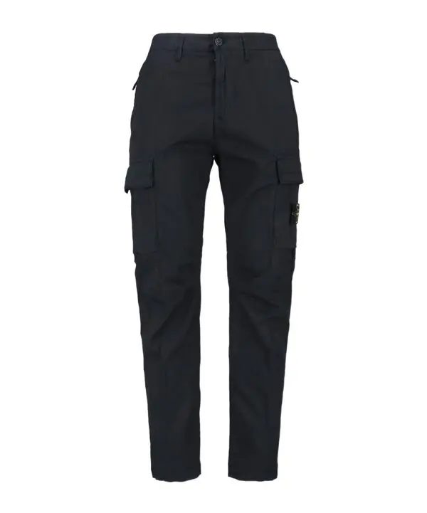 Stone Island Logo Patch Tapered-leg Trousers - Black