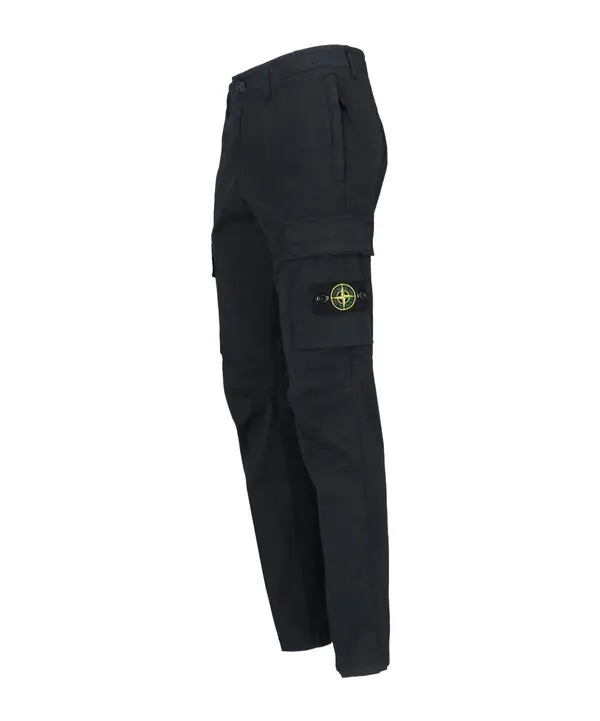 Stone Island Logo Patch Tapered-leg Trousers - Black