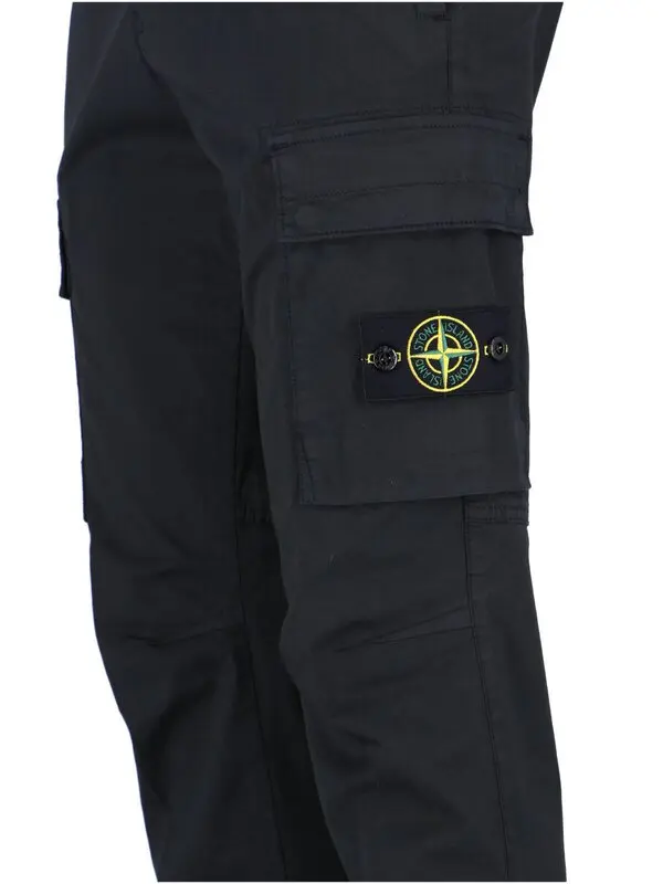 Stone Island Logo Patch Tapered-leg Trousers - Black