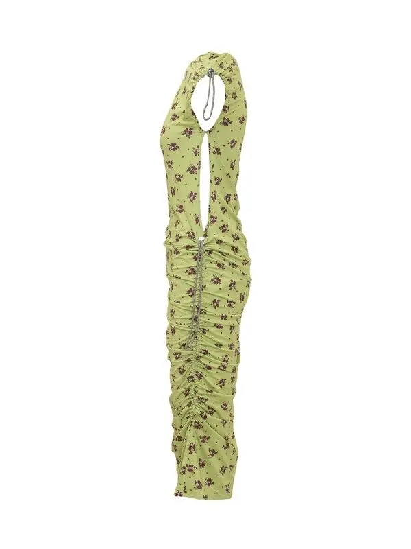 Coperni Lily Printed Adjustable Ruched Dress - Green
