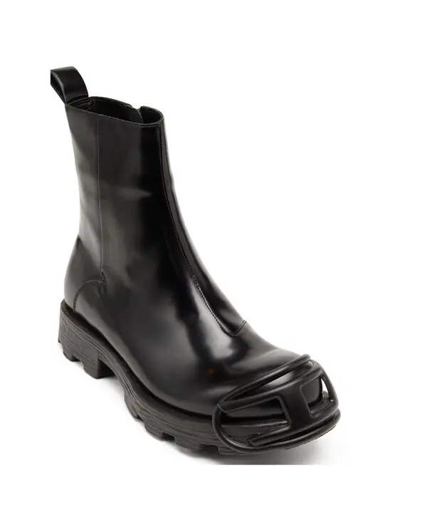 DIESEL® D-hammer Round-toe Ankle Boots With Metal Logo Detail