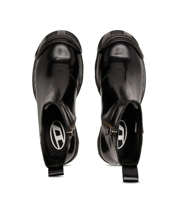 DIESEL® D-hammer Round-toe Ankle Boots With Metal Logo Detail