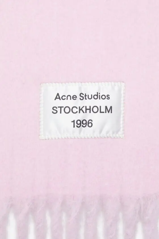 Acne Studios Logo Patch Fringed Scarf - Pink/lavender