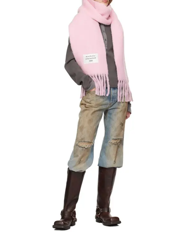 Acne Studios Logo Patch Fringed Scarf - Pink/lavender
