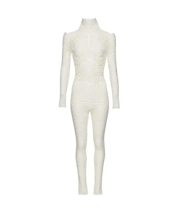 Magda Butrym Koniakow Lace High Neck Long Sleeve Jumpsuit - White