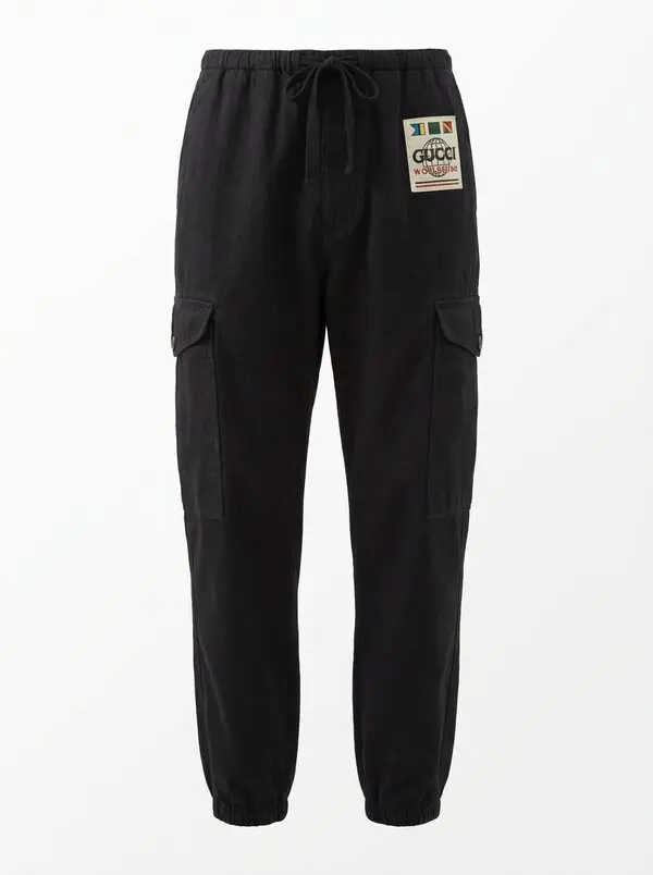 Gucci Logo Patch Wide-leg Cargo Trousers - Black
