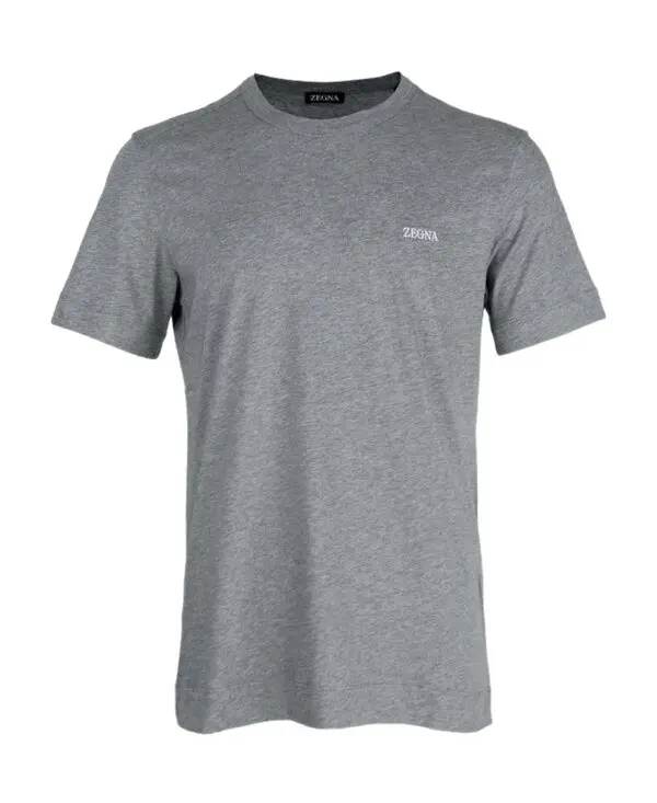Zegna Logo Embroidered Crewneck T-shirt - Gray