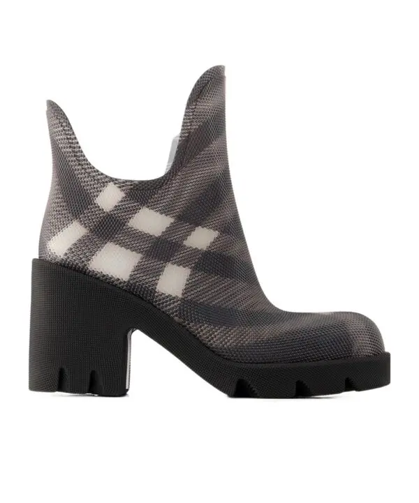 Burberry Check Pattern Slip-on Boots - Black