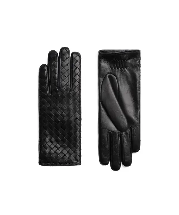 Bottega Veneta Intrecciato Full Finger Gloves - Black