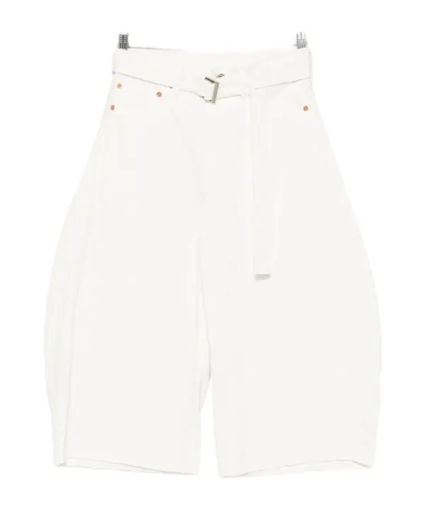 Sacai Belted Cropped Denim Shorts - White