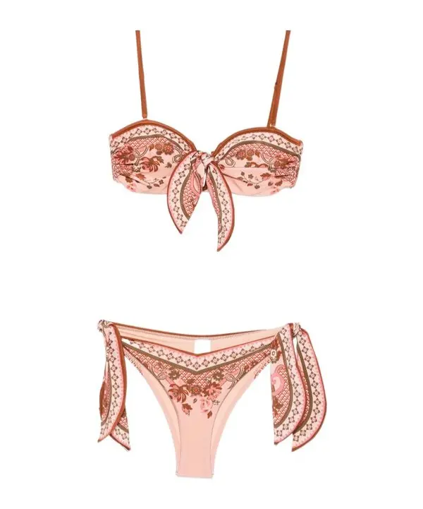 Zimmermann Paisley Print Sweetheart Bikini - Pink