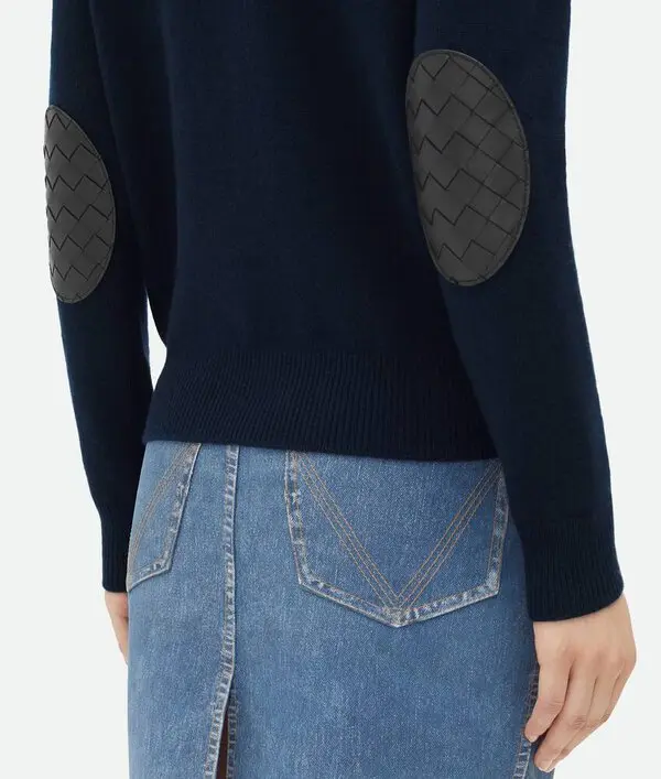 Bottega Veneta Intrecciato Leather Patches Jumper - Black