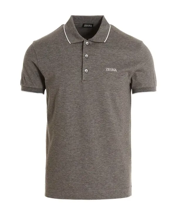 Zegna Logo-embroidered Short Sleeved Polo Shirt - Gray