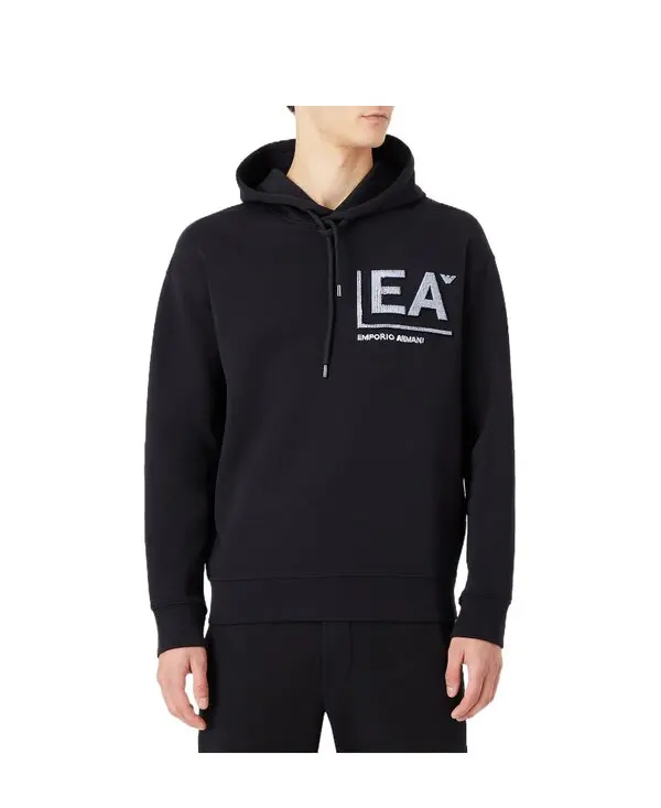 Emporio Armani Logo-embroidered Drawstring Hoodie - Black