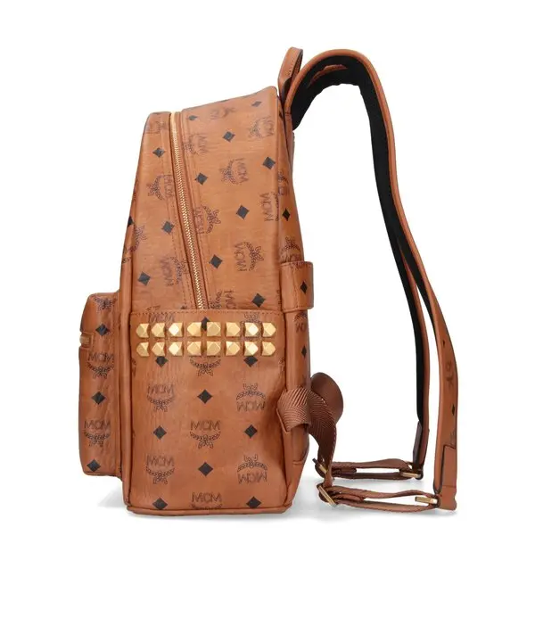 Mcm Studded Monogrammed Leather Backpack - Brown