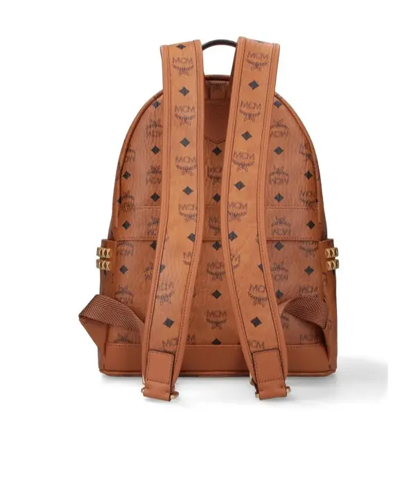 Mcm Studded Monogrammed Leather Backpack - Brown