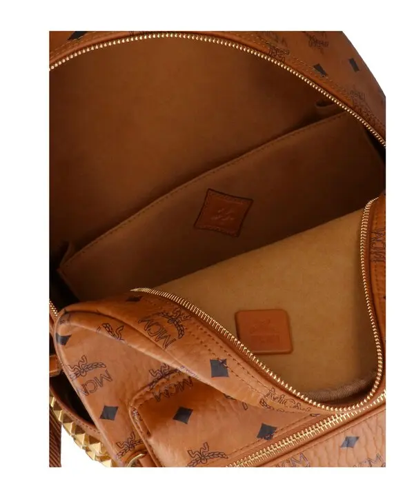 Mcm Studded Monogrammed Leather Backpack - Brown