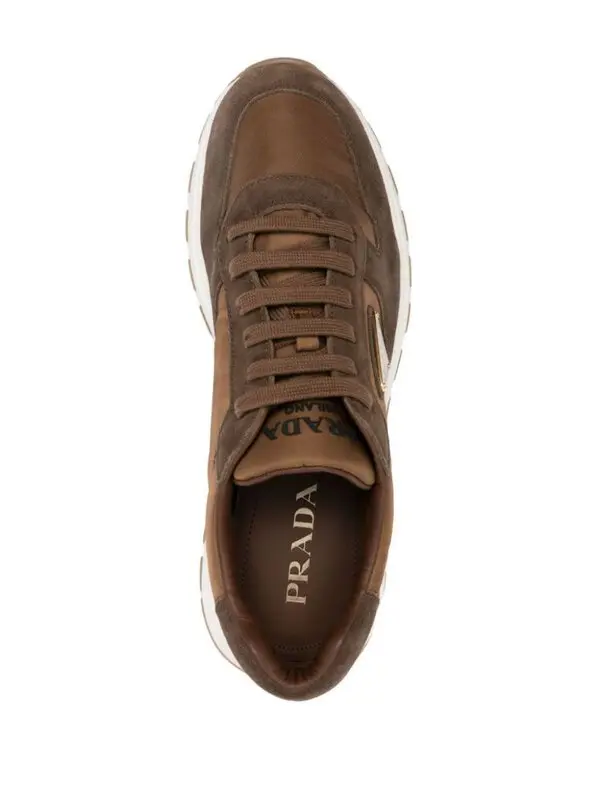 Prada Round Toe Lace-up Sneakers - Brown