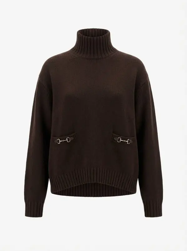 Gucci High Neck Knitted Jumper With Ribbed Details - Dark Brown