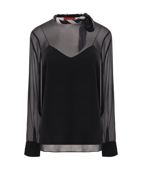 Gucci Embellished Sheer Blouse - Black