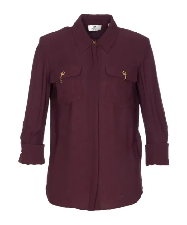 Elisabetta Franchi Georgette Blouse With Lapel Collar And Button Closure - Red