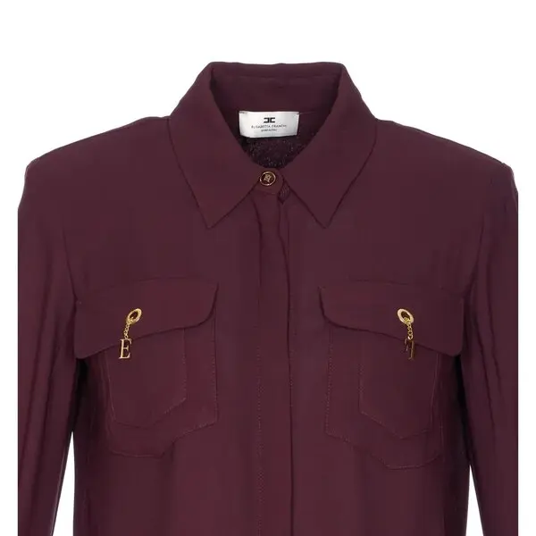 Elisabetta Franchi Georgette Blouse With Lapel Collar And Button Closure - Red
