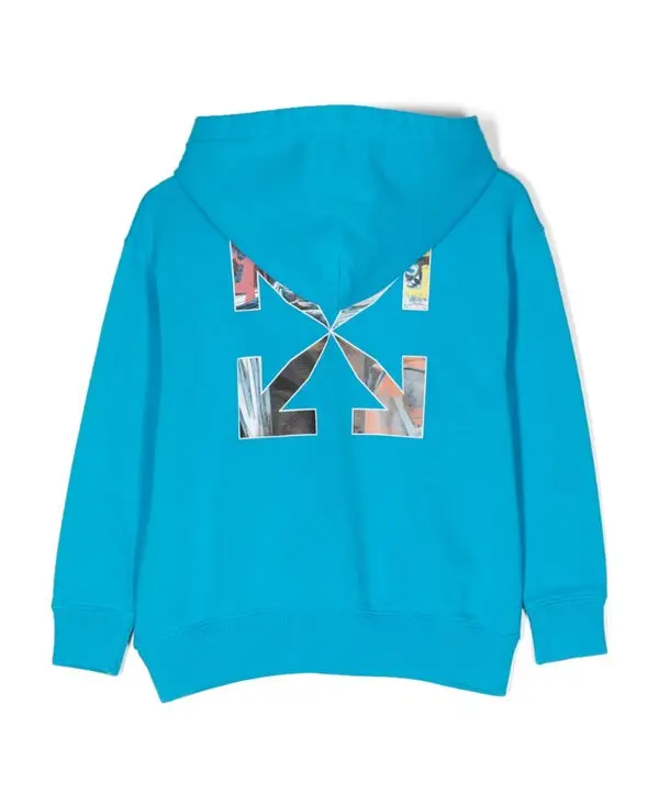 Off-White Logo-print Organic Cotton Hoodie - Blue