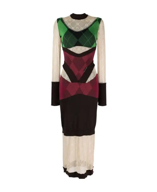 MARINE SERRE Regenerated Lozenge-knit Midi Dress - Black