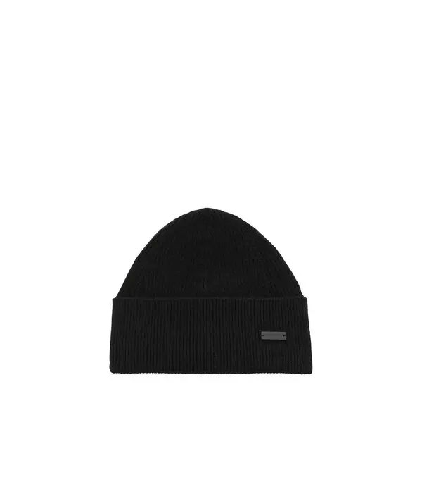 Saint Laurent Logo Patch Ribbed Beanie - Black