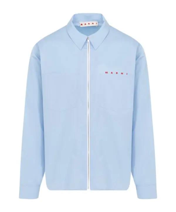 Marni Logo-printed Long-sleeved Zipped Shirt - Blue