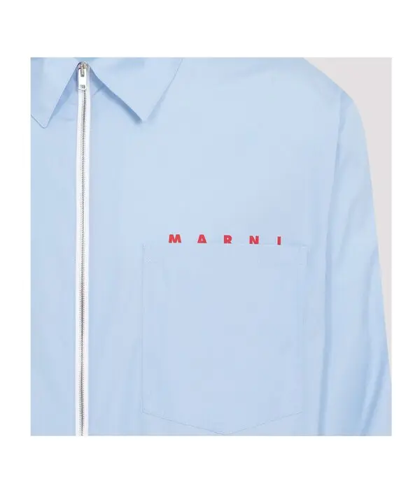 Marni Logo-printed Long-sleeved Zipped Shirt - Blue