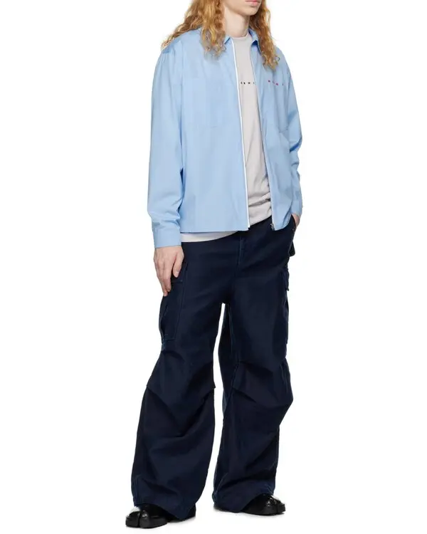 Marni Logo-printed Long-sleeved Zipped Shirt - Blue