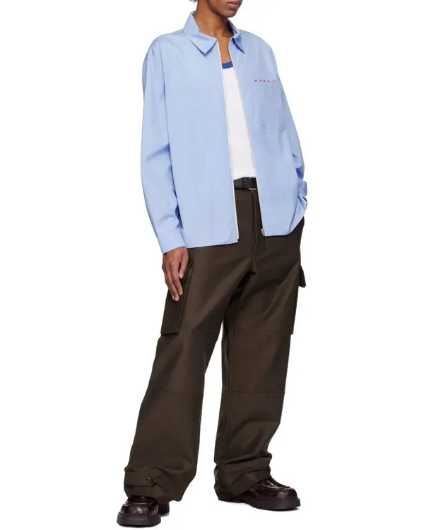 Marni Logo-printed Long-sleeved Zipped Shirt - Blue