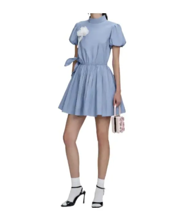 SELF-PORTRAIT Puff Sleeve Mini Dress - Blue