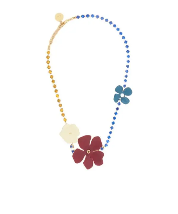 Marni Flower Embellished Two-tone Rhinestone Chain Necklace - Burgundy Red