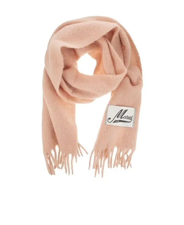 Marni Logo Patch Fringed Scarf - Pink