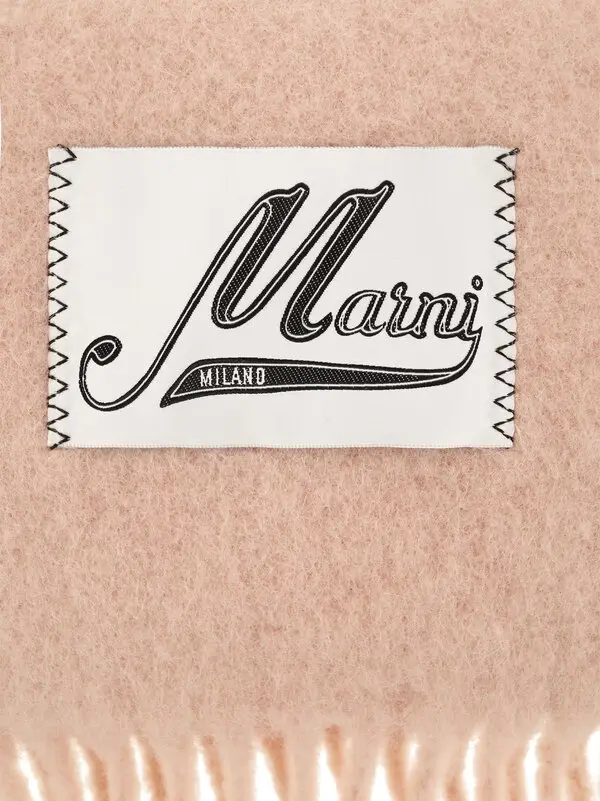 Marni Logo Patch Fringed Scarf - Pink
