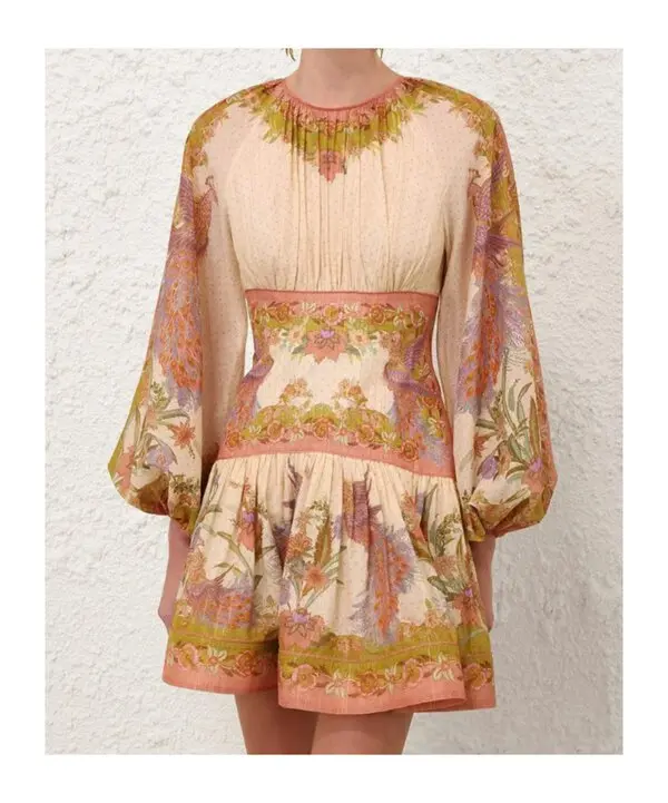 Zimmermann Indra Ruffled Short Dress - Nude
