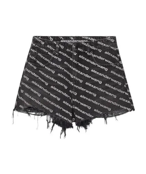 Alexander Wang Logo Print Denim Shorts - Black